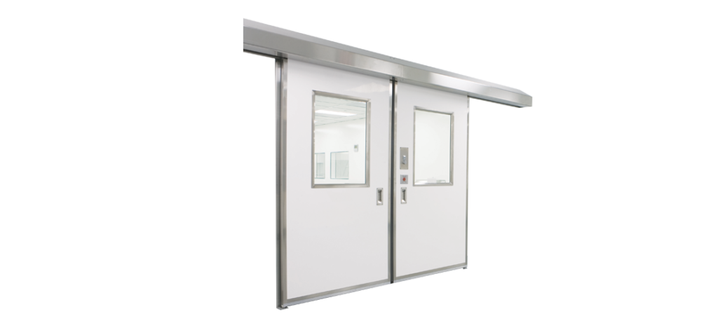 Single Sliding Fiberglass Door Manual and Power Cleanseal Pharma Door